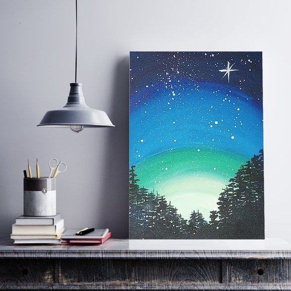 Artisan | Art | 1x14 Inches Hand Painted Acrylic L Painting Cute Sky ...